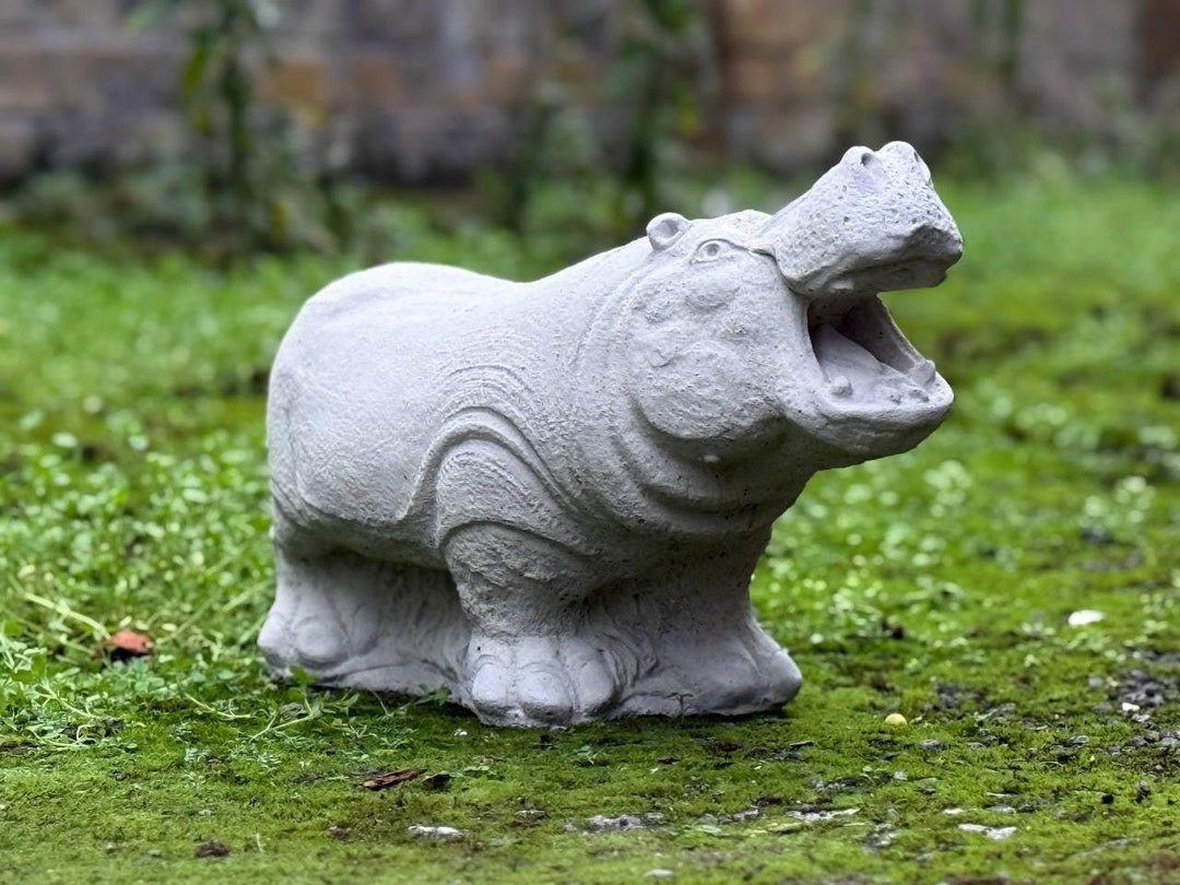 Cement Hippo Statue Concrete Hippo Sculpture Garden Hippo Decor Funny ...
