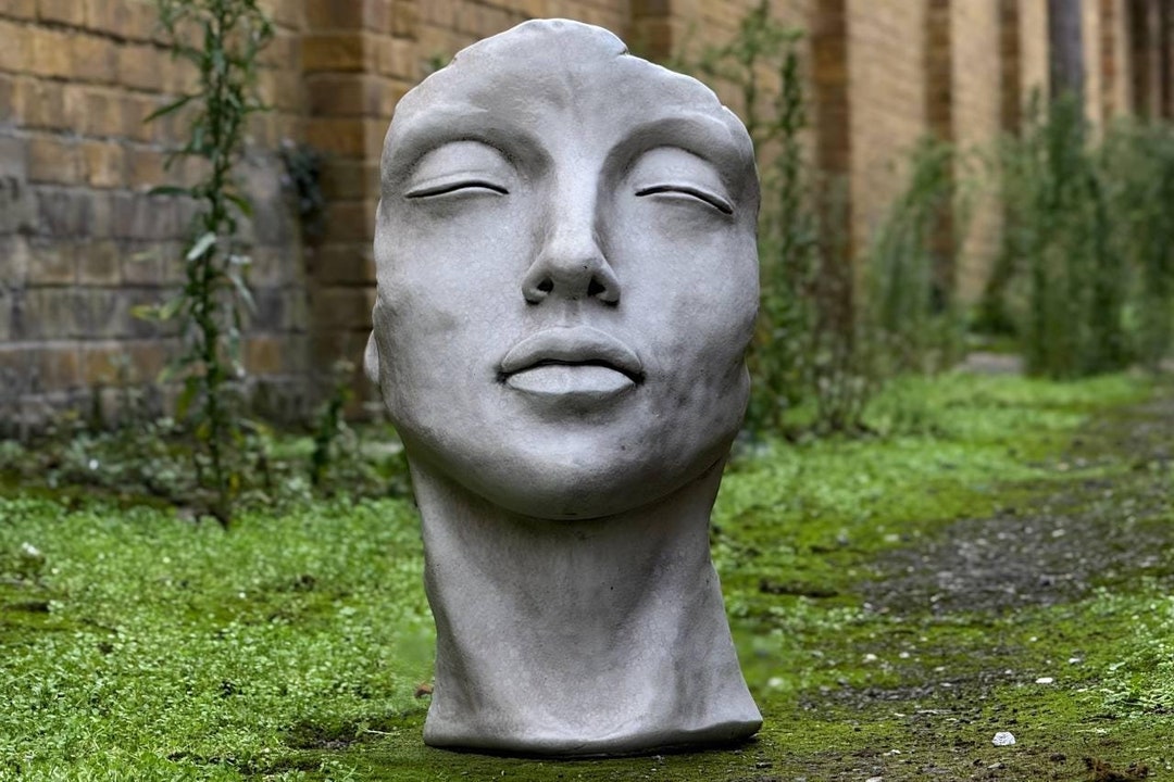 Massive Abstract Face Sculpture Modern Minimalist Head Statue Cement ...