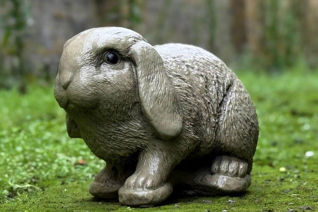 Concrete Rabbit Garden Statue Bunny Sculpture Rustic Garden Figurine ...