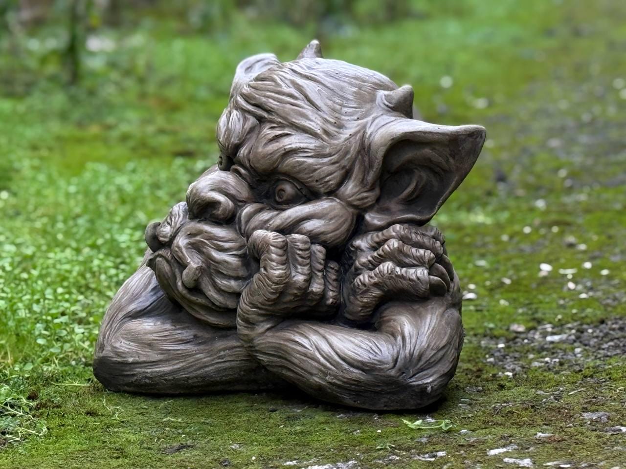 Hard Face Gargoyle Decor Cement Demon Figurine Outdoor Bust Monster ...