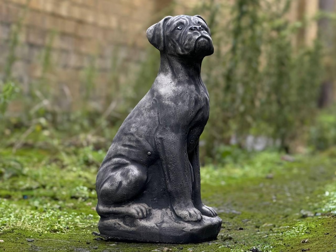 Stone Boxer Dog Statue Outdoor Dog Figurine Concrete Home Dog Sculpture ...