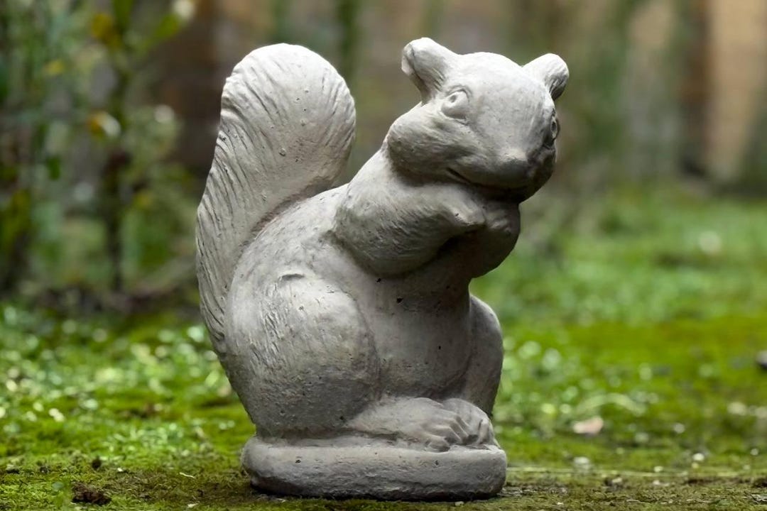 Stone Squirrel Garden Statue Concrete Woodland Squirrel With Pinecone ...
