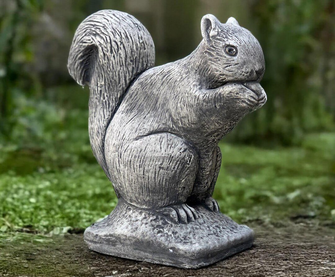 Stone Squirrel Sculpture Concrete Woodland Squirrel With Pinecone ...