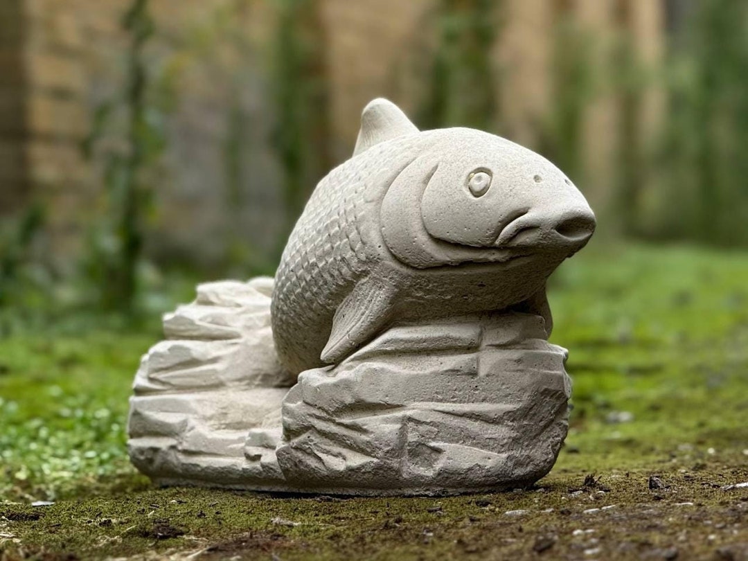 Stone White Fish Statue Concrete Koi Fish Decoration Cement Fish ...