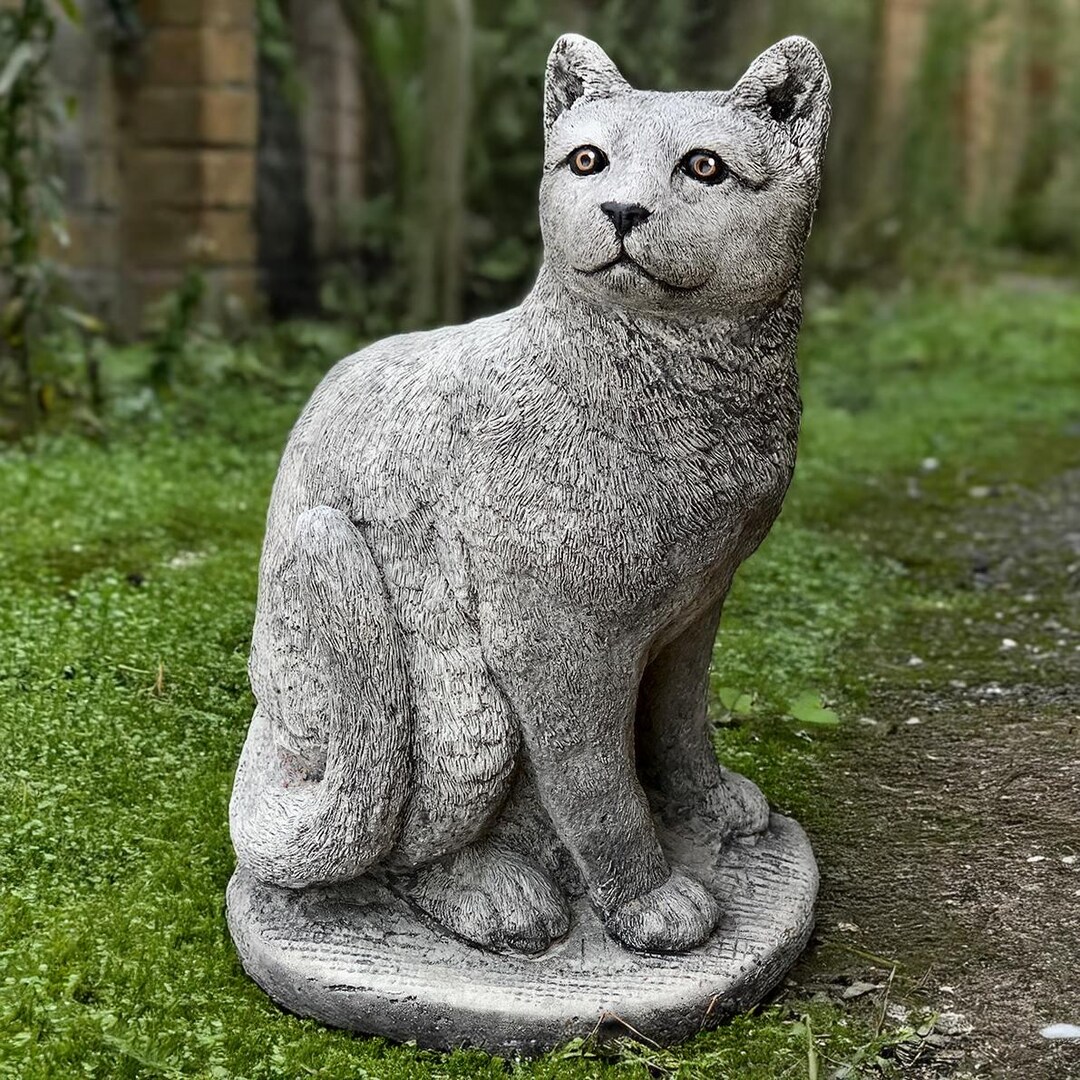 Stone Cat Figurine Outdoor Kitten Decoration Cement Cat Statue Handmade ...