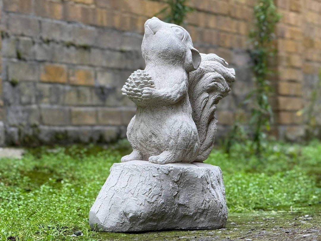 Charming Squirrel Garden Statue Concrete Woodland Animal With Pinecone ...