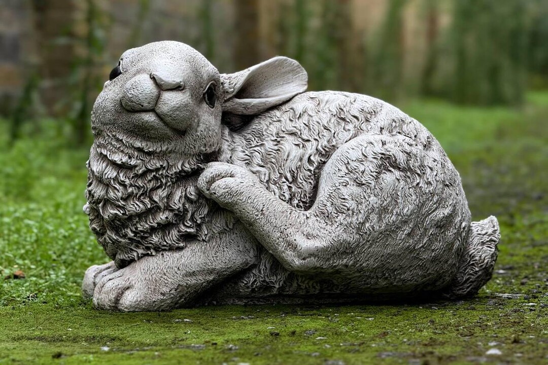 Relaxed Rabbit Concrete Garden Statue Whimsical Garden Decor Outdoor ...
