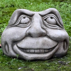 Whimsical Smiling Face Statue Concrete Unique Garden Decor Playful ...