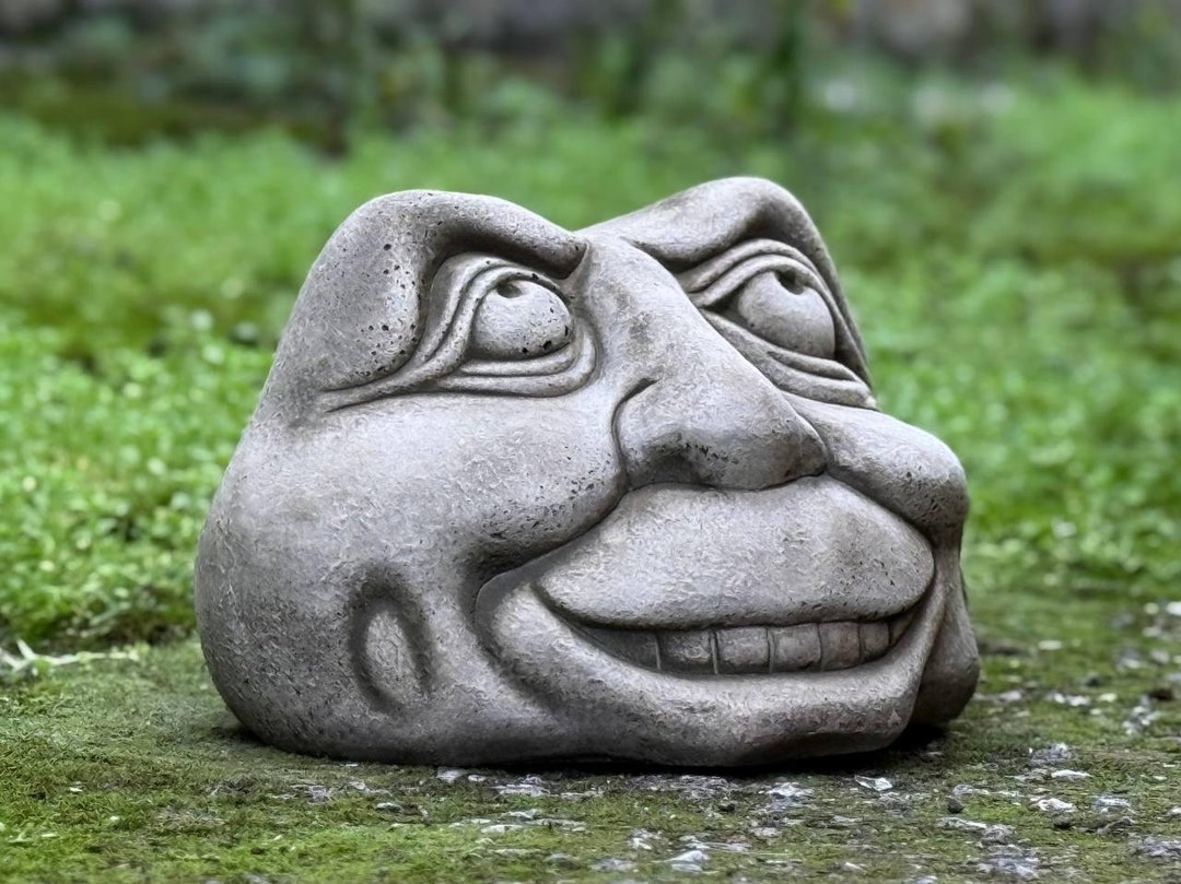 Whimsical Smiling Face Statue Concrete Unique Garden Decor Playful ...