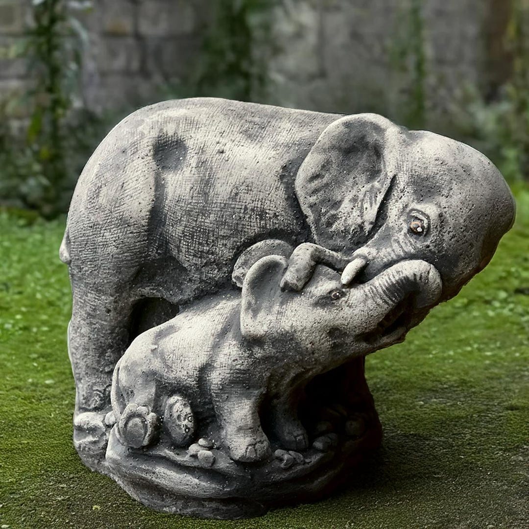 Outdoor Family Elephant Sculpture Concrete Mother and Baby Elephant ...