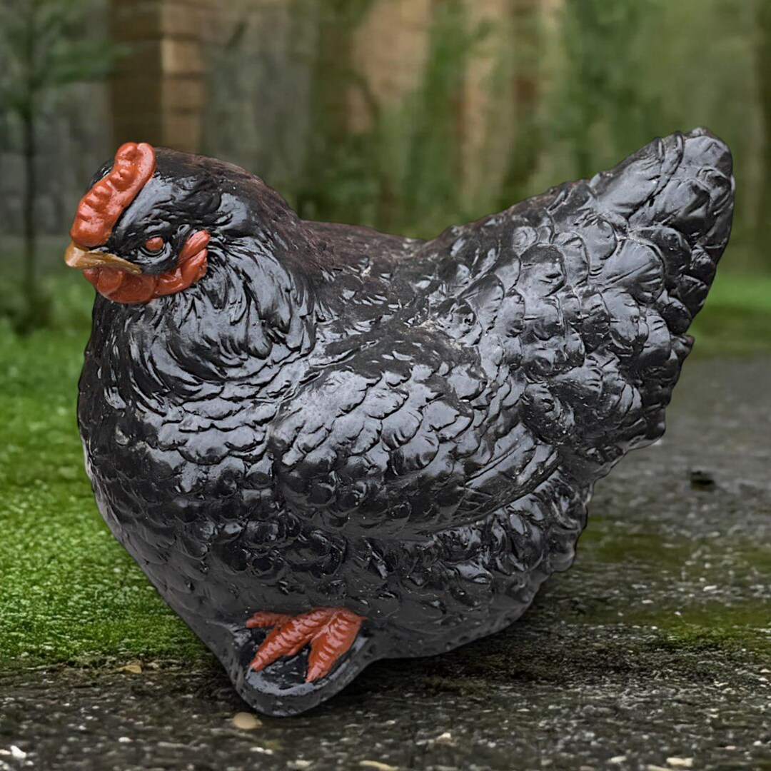 Black Chicken Statue Concrete Bird Figurine Cement Chicken Sculpture ...