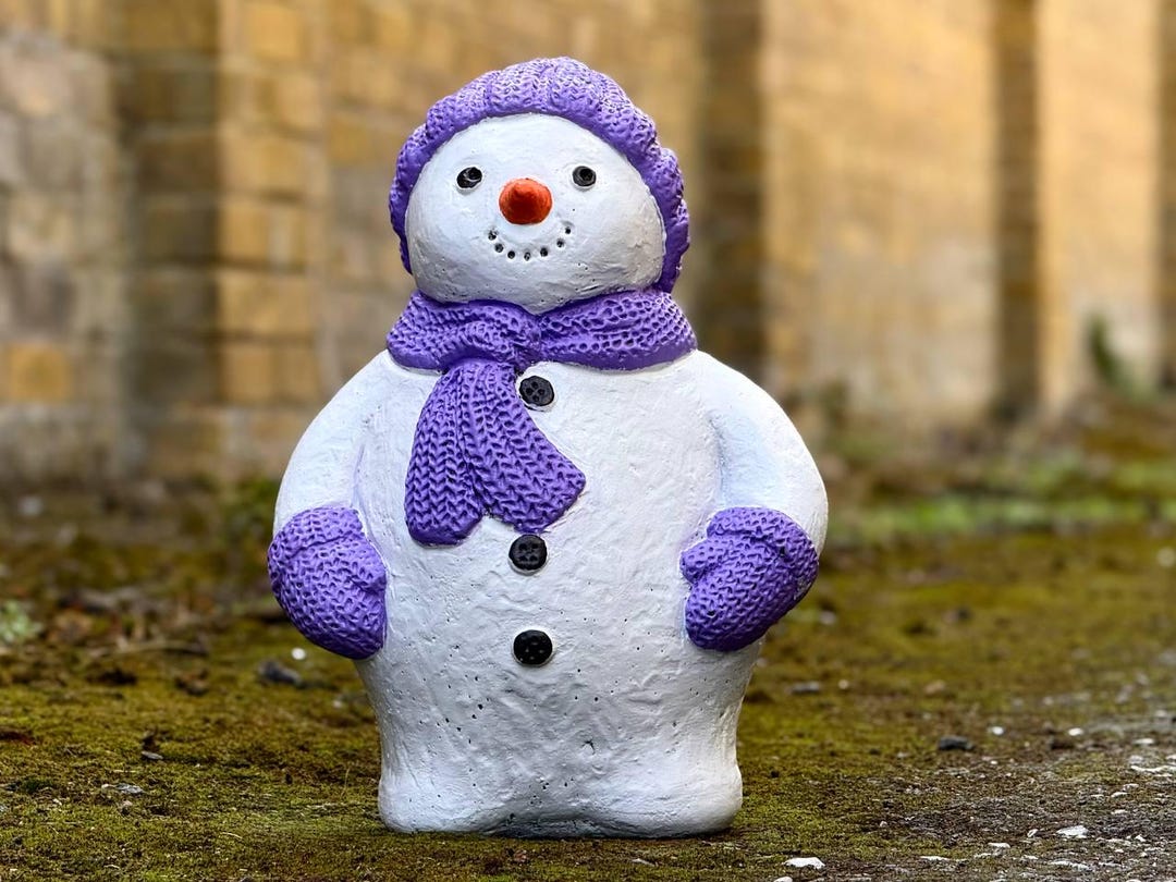 Stone Snowman Sculpture Outdoor Winter Snowman Statue Concrete Snowman ...