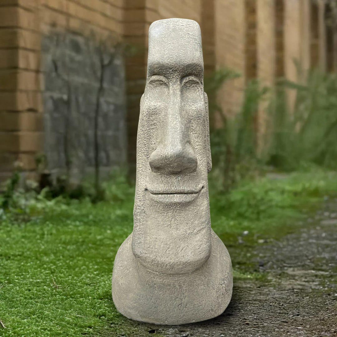 Concrete Moai Head Statue Stone Easter Island Sculpture Cement Garden Decoration Polynesian Yard ...