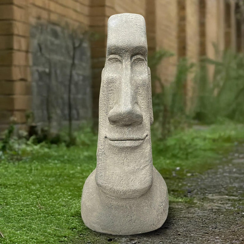 Concrete Moai Head Statue Stone Easter Island Sculpture Cement Garden ...