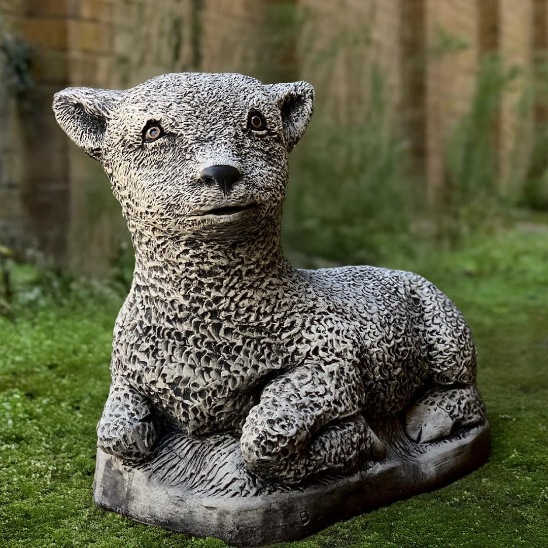Stone Lamb Statue Outdoor Sheep Sculpture Cement Farm Animal Decoration ...