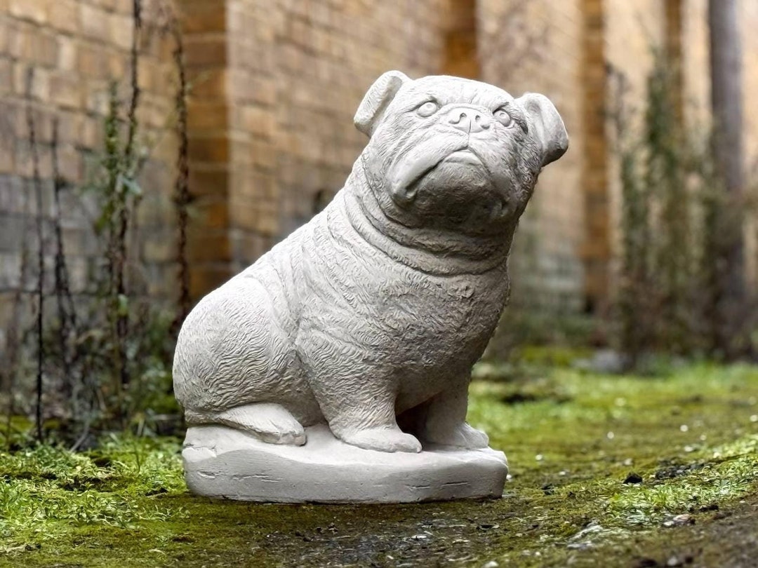 Concrete Bulldog Figurine Garden Dog Statue Cement Pet Ornament Outdoor ...