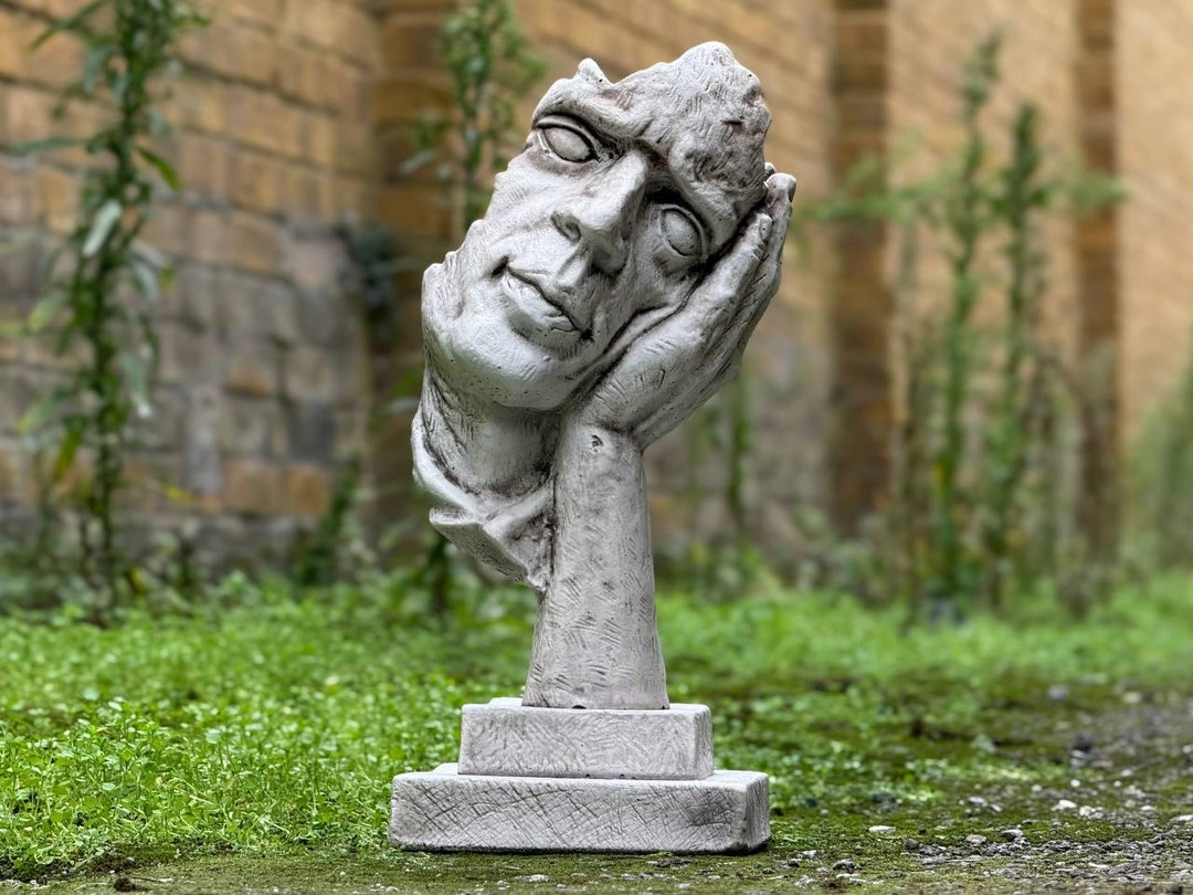 Outdoor Thinking Face Statue Resting Head in Hand Sculpture Stone ...