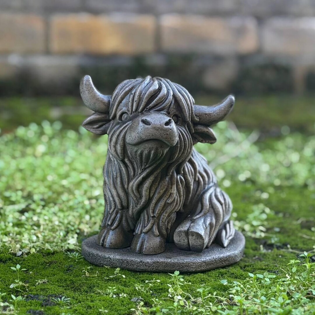 Unique Highland Cow Sculpture Concrete Cow Figurine Outdoor Animal ...