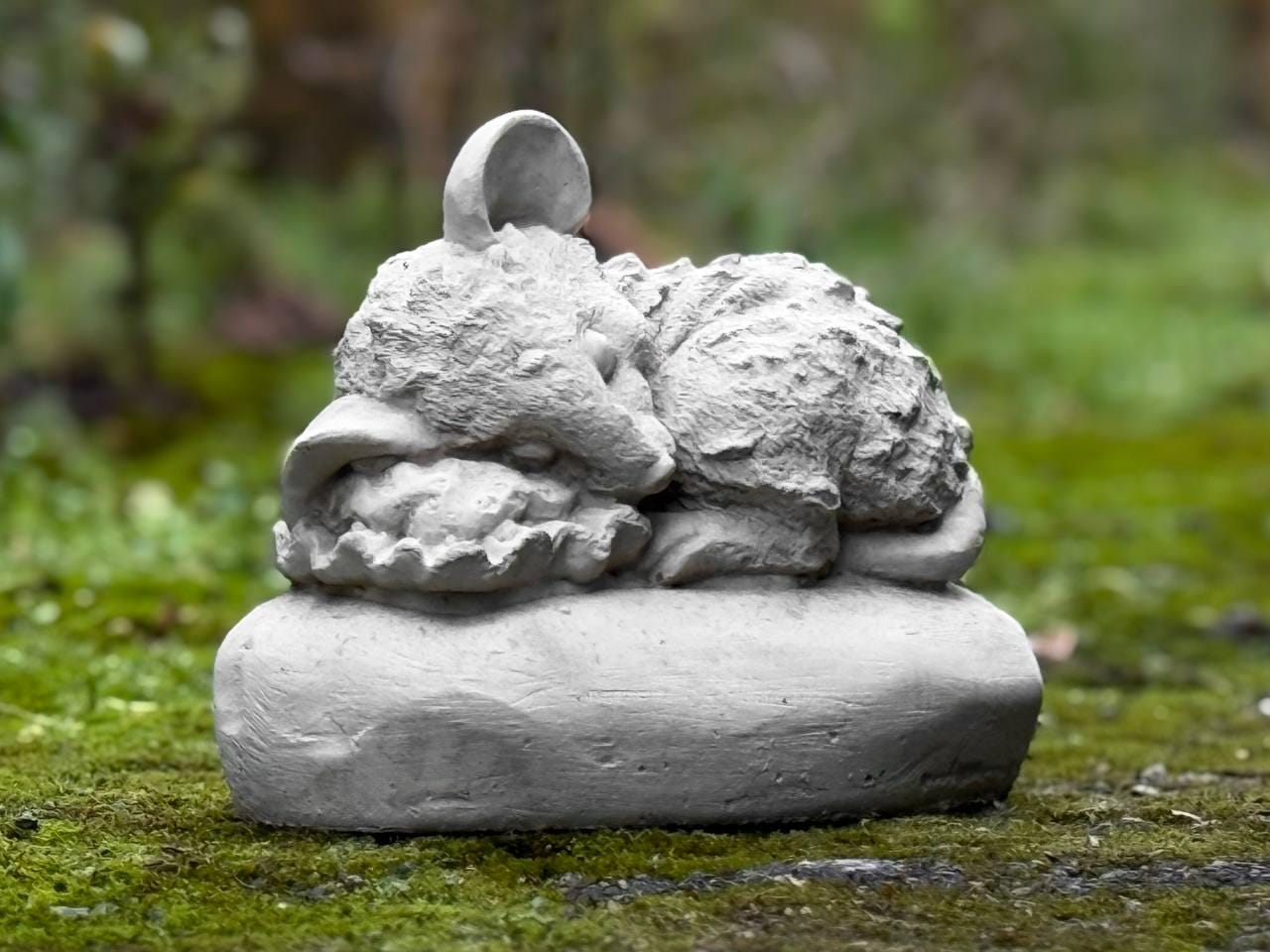 Outdoor Sleeping Mouse Statue Cement Rodent Sculpture Concrete Garden ...
