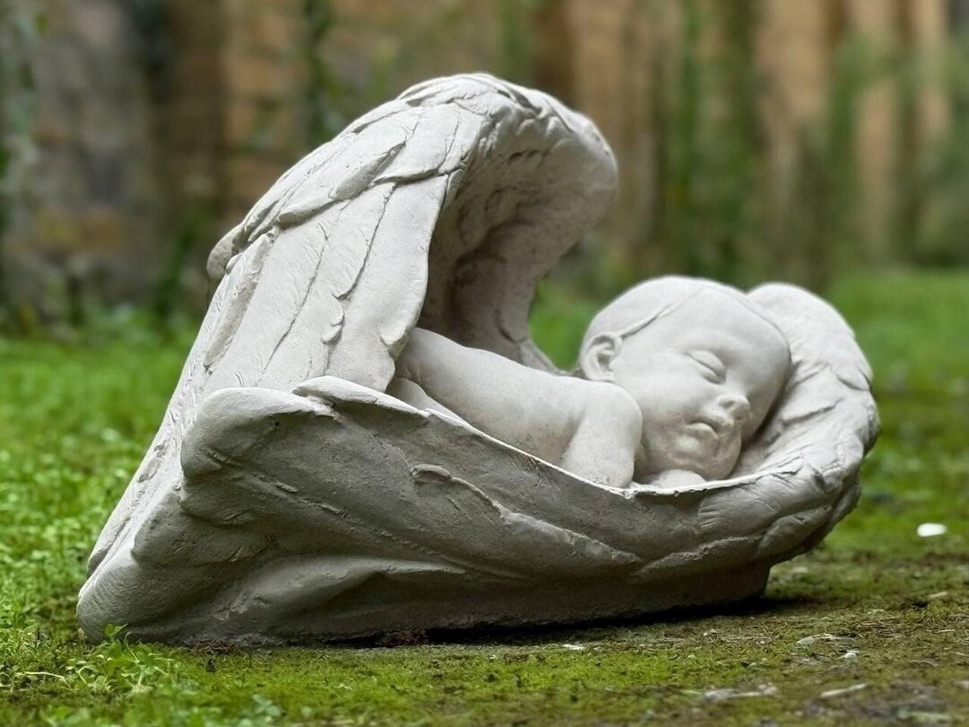 Sleeping Baby Angel Statue Stone Cherub Sculpture Outdoor Guardian ...