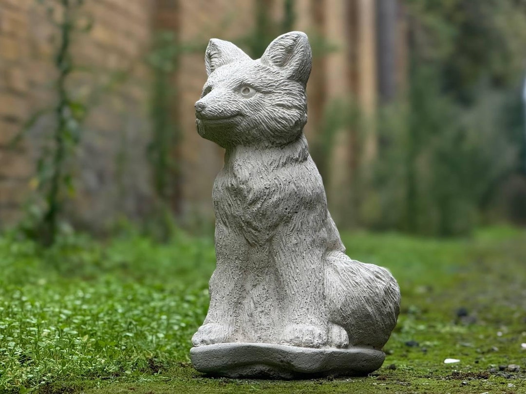 Stone Baby Fox Sculpture Concrete Fox Statue Outdoor Fox Figurine ...
