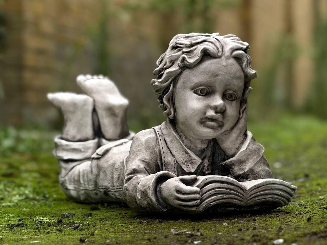 Outdoor Reading Child Statue Concrete Garden and Home Decor Cement ...