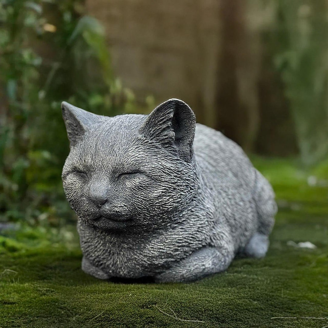 Concrete Kitten Sculpture Stone Cat Statue Cement Memorial Ornament ...