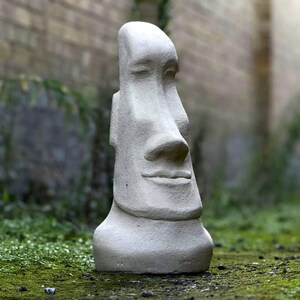 Outdoor Moai Face Concrete Statue Easter Island Inspired Garden Decor ...