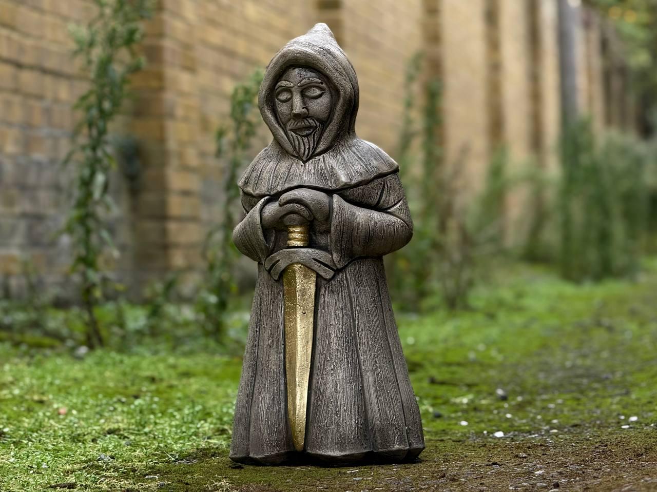 Medieval Monk With Sword Concrete Statue Cloaked Warrior Sculpture ...