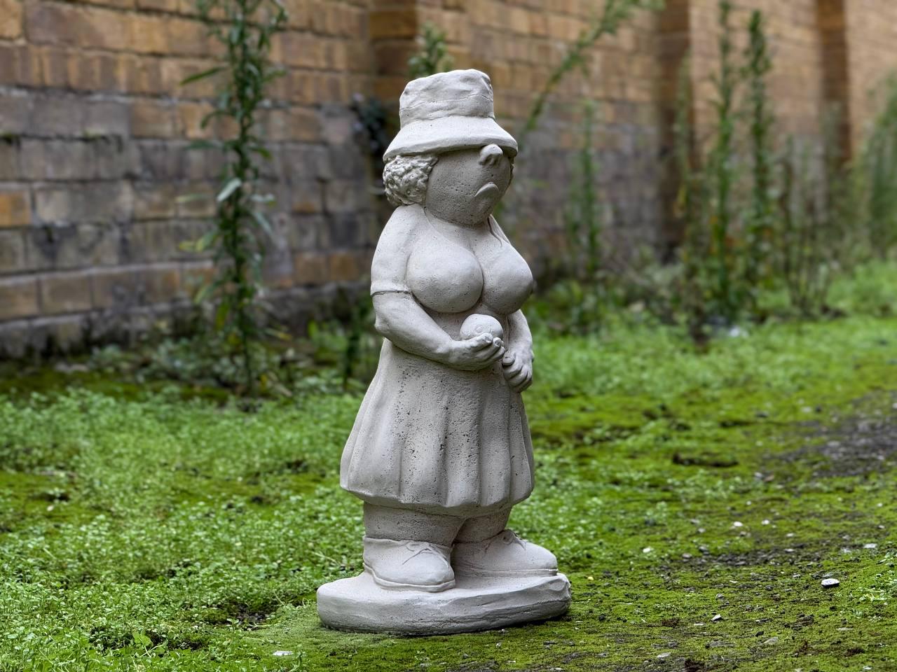 Concrete Granny Garden Statue Woman Holding Apple Vintage Style ...