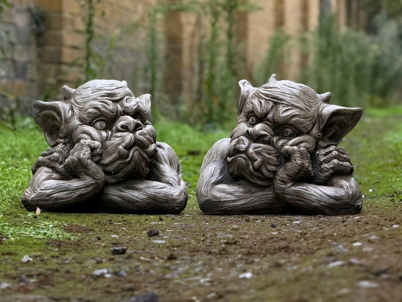 Amazing Pair Gargoyle Statue Concrete Demons Decor Outdoor Monsters ...