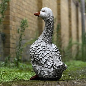 Outdoor Goose Figurine Stone Sitting Goose Decor Concrete Duck Figurine ...