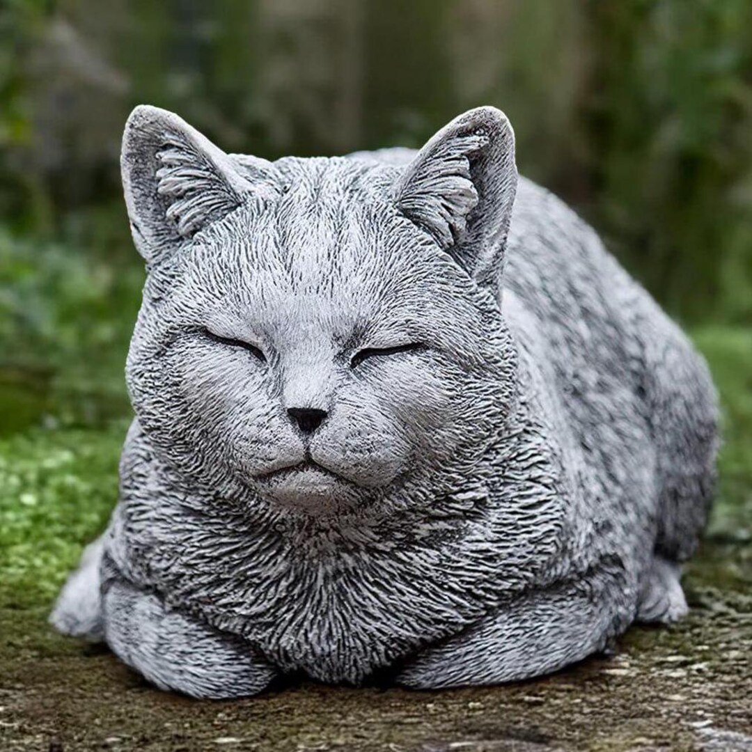 Outdoor Cat Figurine Stone Kitten Statue Concrete Pet Memorial Garden ...