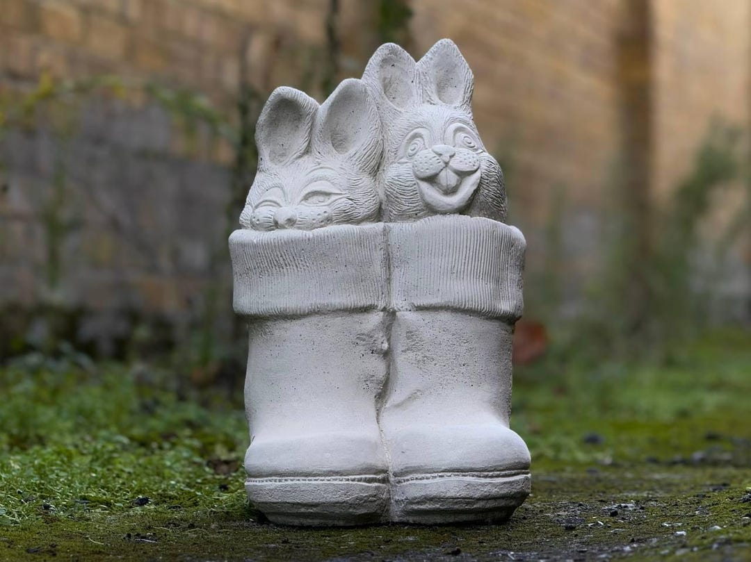 Stone Pair Rabbit in Boots Planter Animal Pot for Garden and Home ...