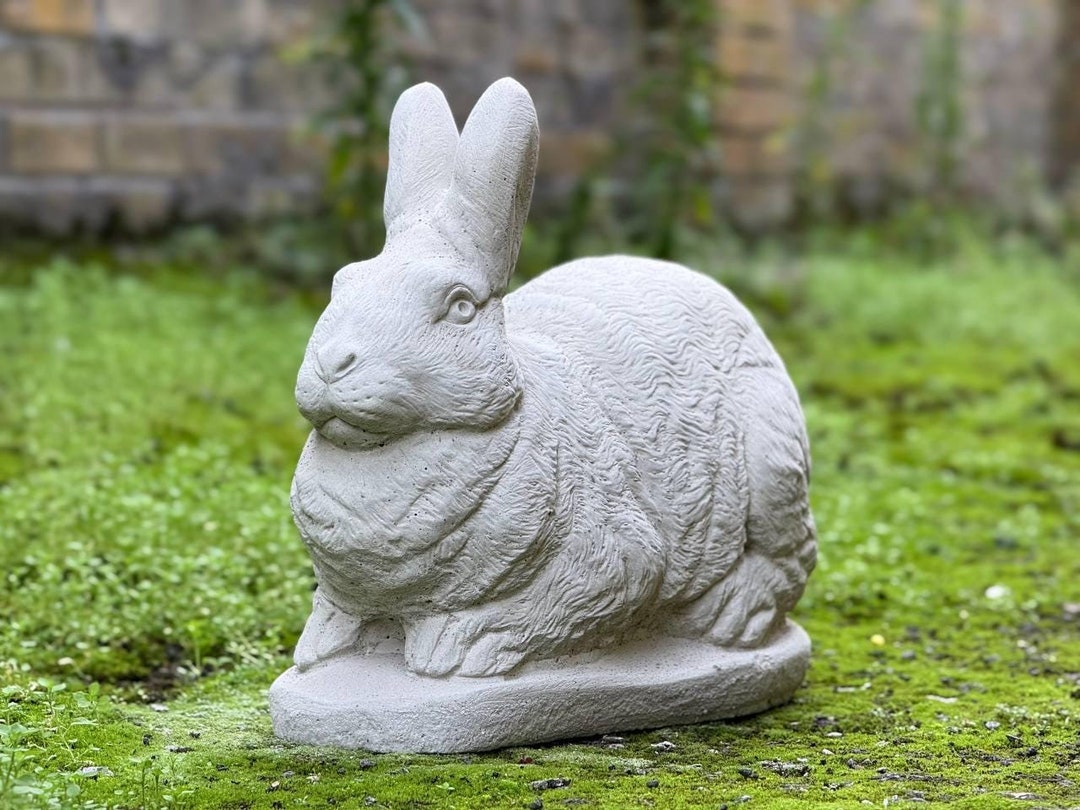 Concrete Rabbit Statue Bunny Garden Decor Rabbit Memorial Cement Animal ...
