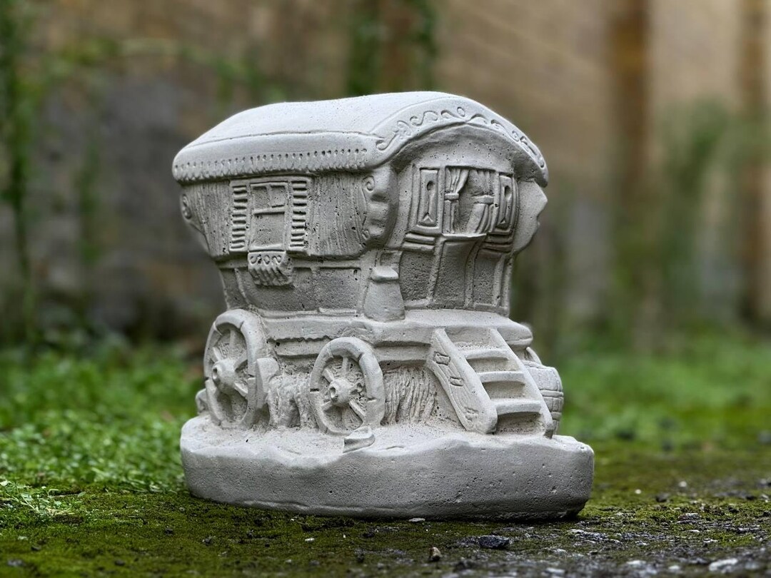 Gypsy Caravan Concrete Sculpture Concrete Fairy House Decoration Cement ...