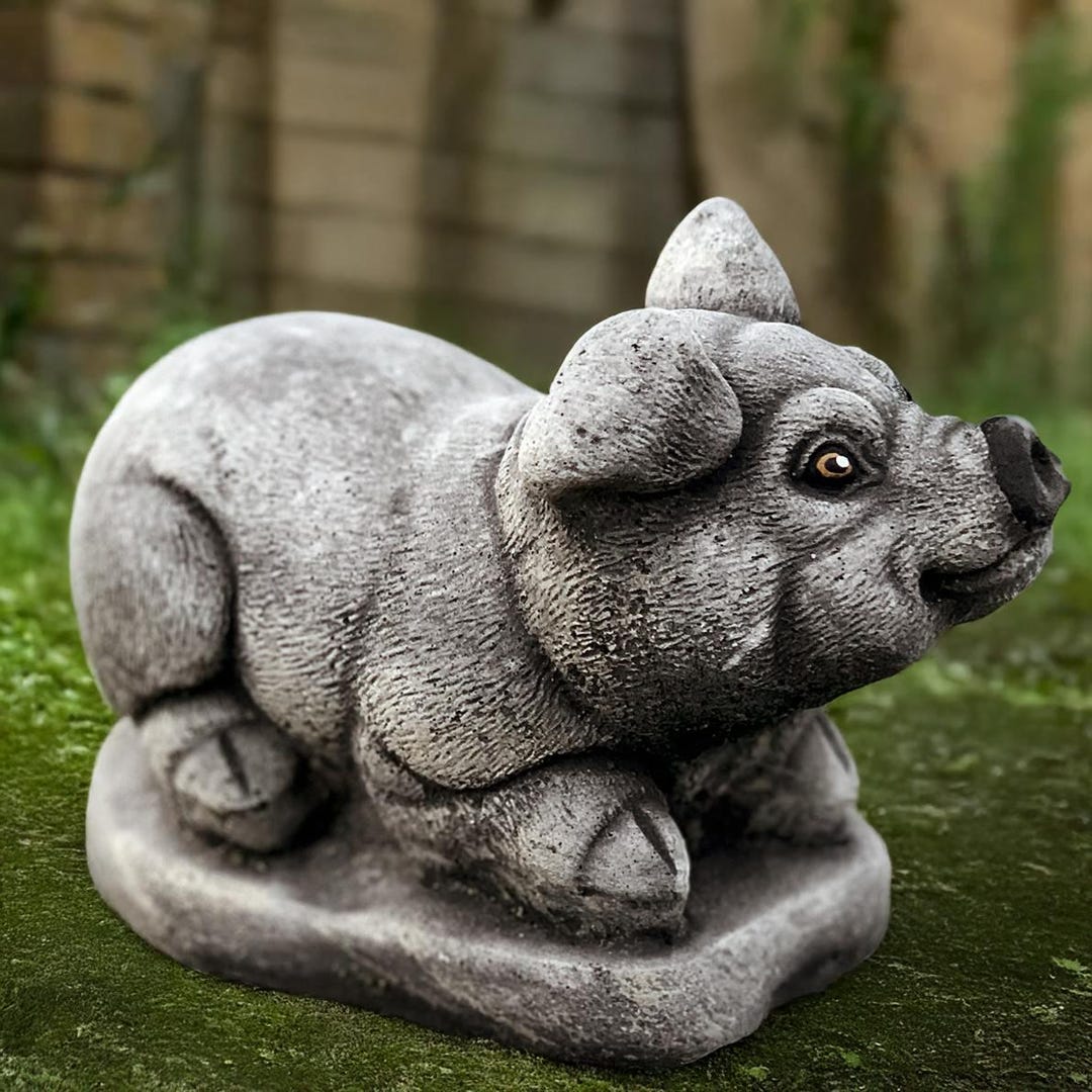 Garden Pig Figurine Stone Farmhouse Sculpture Concrete Farmer Statue ...