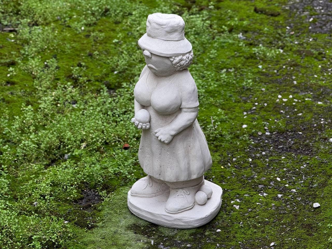 Concrete Granny Garden Statue Woman Holding Apple Vintage Style ...