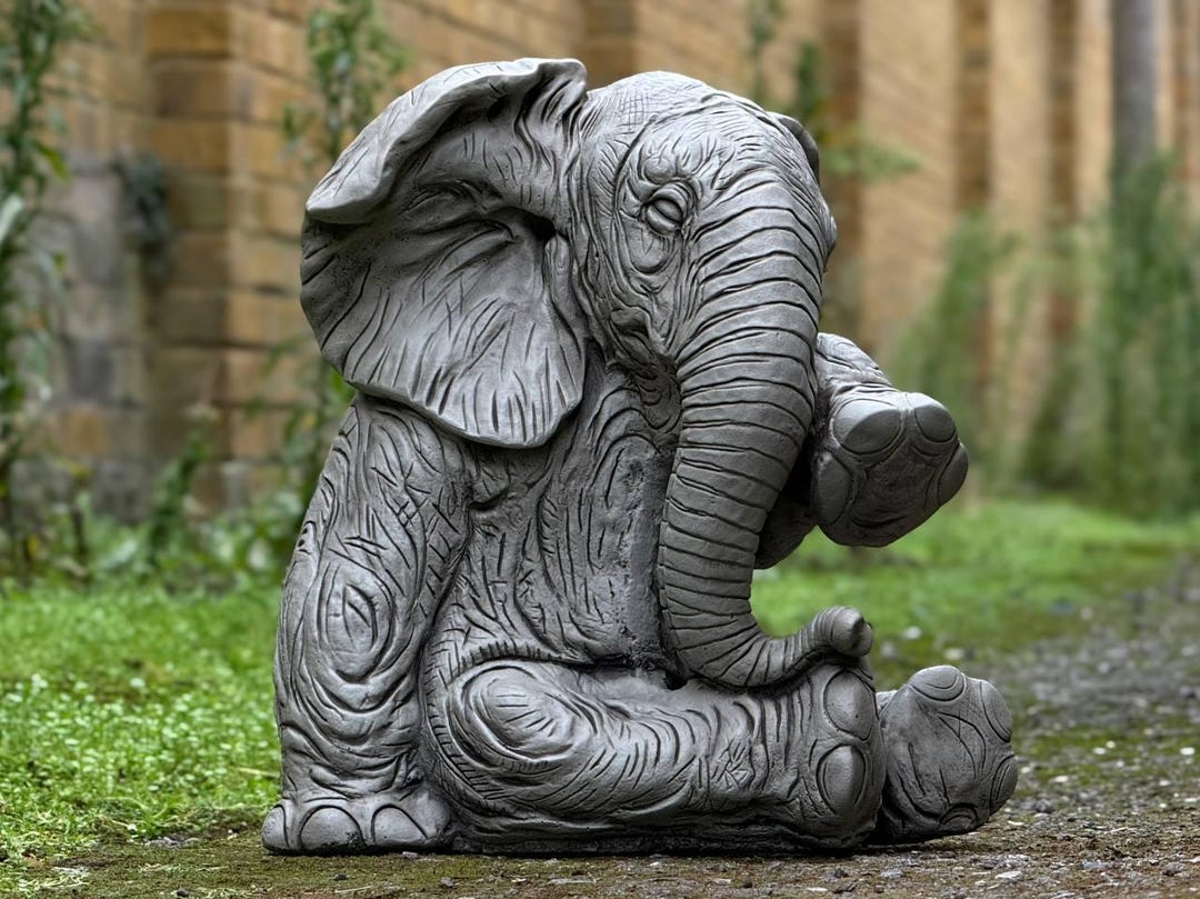 Baby Elephant Concrete Statue Cute Garden Sculpture Outdoor Elephant ...