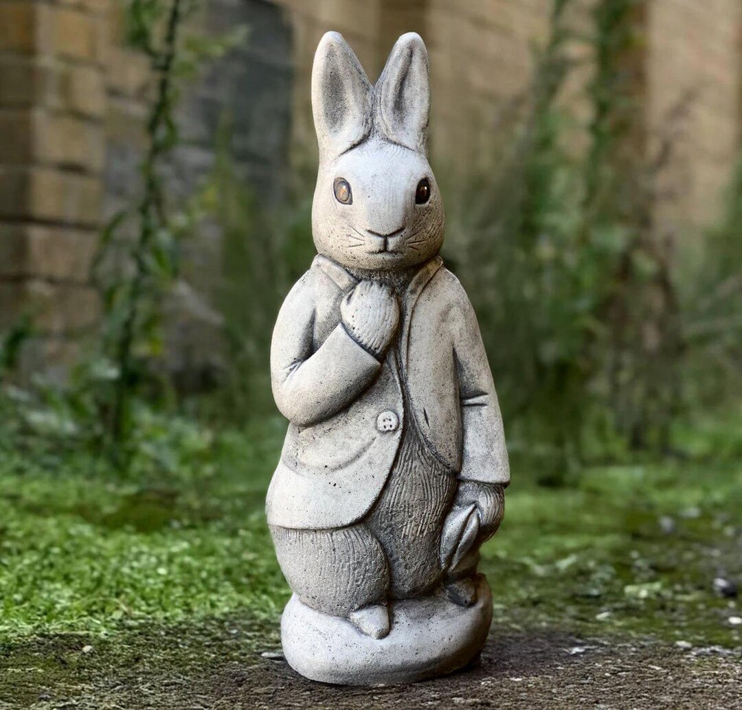 Stone Rabbit Figurine Concrete Elegant Bunny Statue Outdoor Animal ...