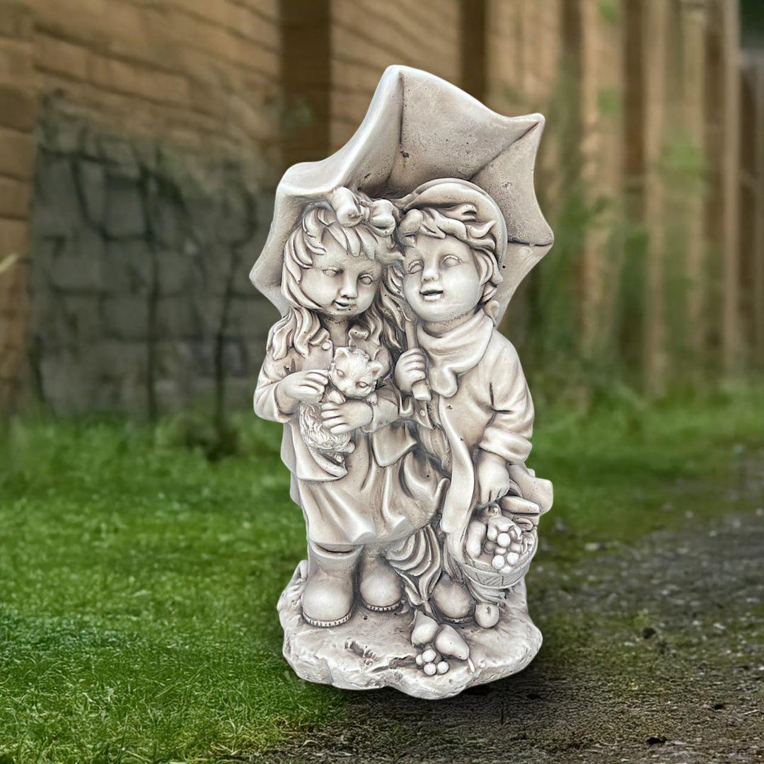 Stone Children Sculpture Outdoor Boy and Girl Statue Concrete Family ...