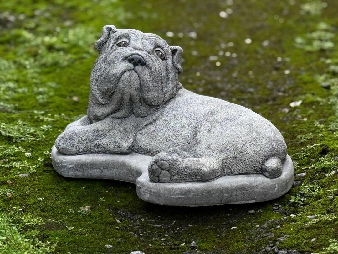 Stone Bulldog Sculpture Garden Laying Dog Statue Concrete Dog Ornament ...