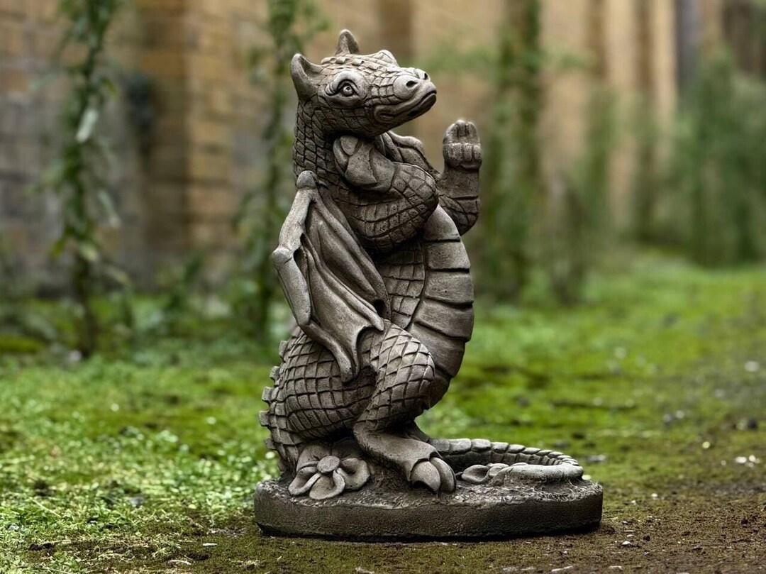 Fantasy Dragon Statue Concrete Baby Dragon Figurine Cement Animal Ornament Mythical Dragon ...