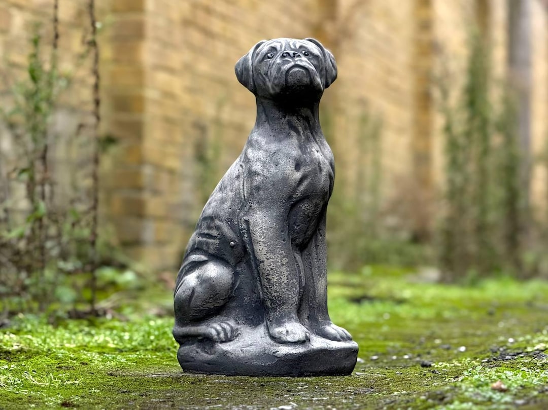 Outdoor Boxer Dog Figurine Concrete Dog Sculpture Stone Memorial Dog ...