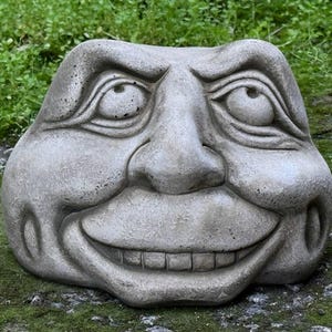 Whimsical Smiling Face Statue Concrete Unique Garden Decor Playful ...