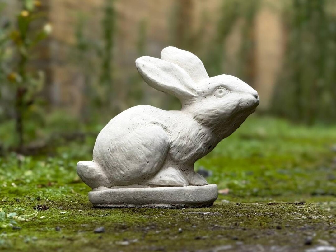 Stone Rabbit Figurine Concrete Bunny Statue Outdoor Animal Sculpture ...