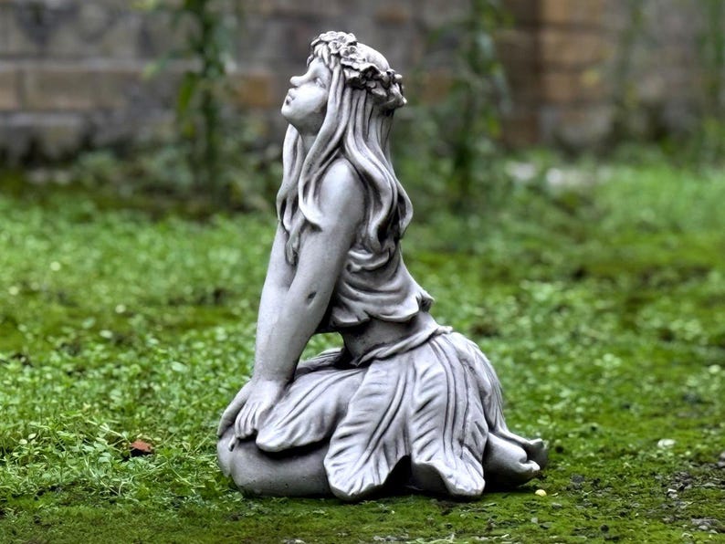 Concrete Garden Pixie Fairy Statue Outdoor Kneeling Fairy Sculpture ...