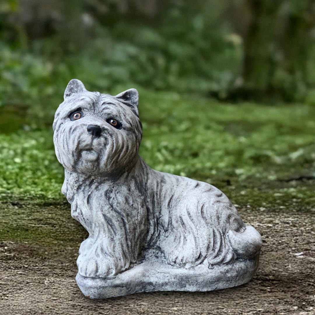 Concrete Yorkie Sculpture Stone Westie Dog Statue Outdoor Dog Ornament ...