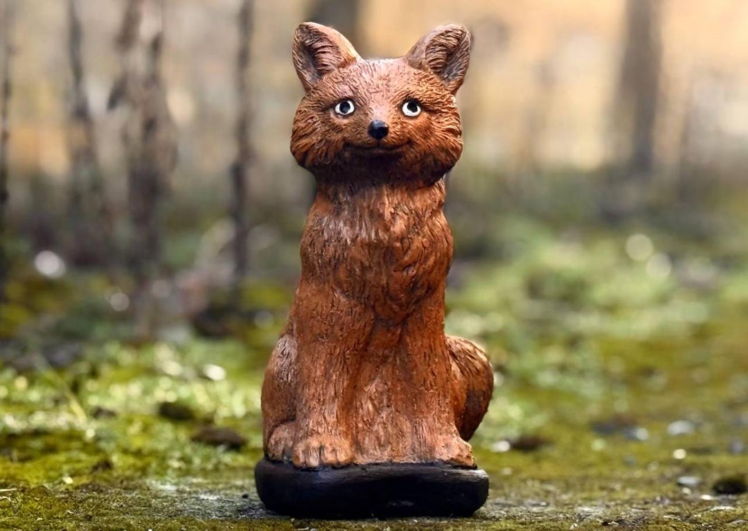 Stone Cute Fox Statue Concrete Fox Sculpture Outdoor Animal Figurine ...