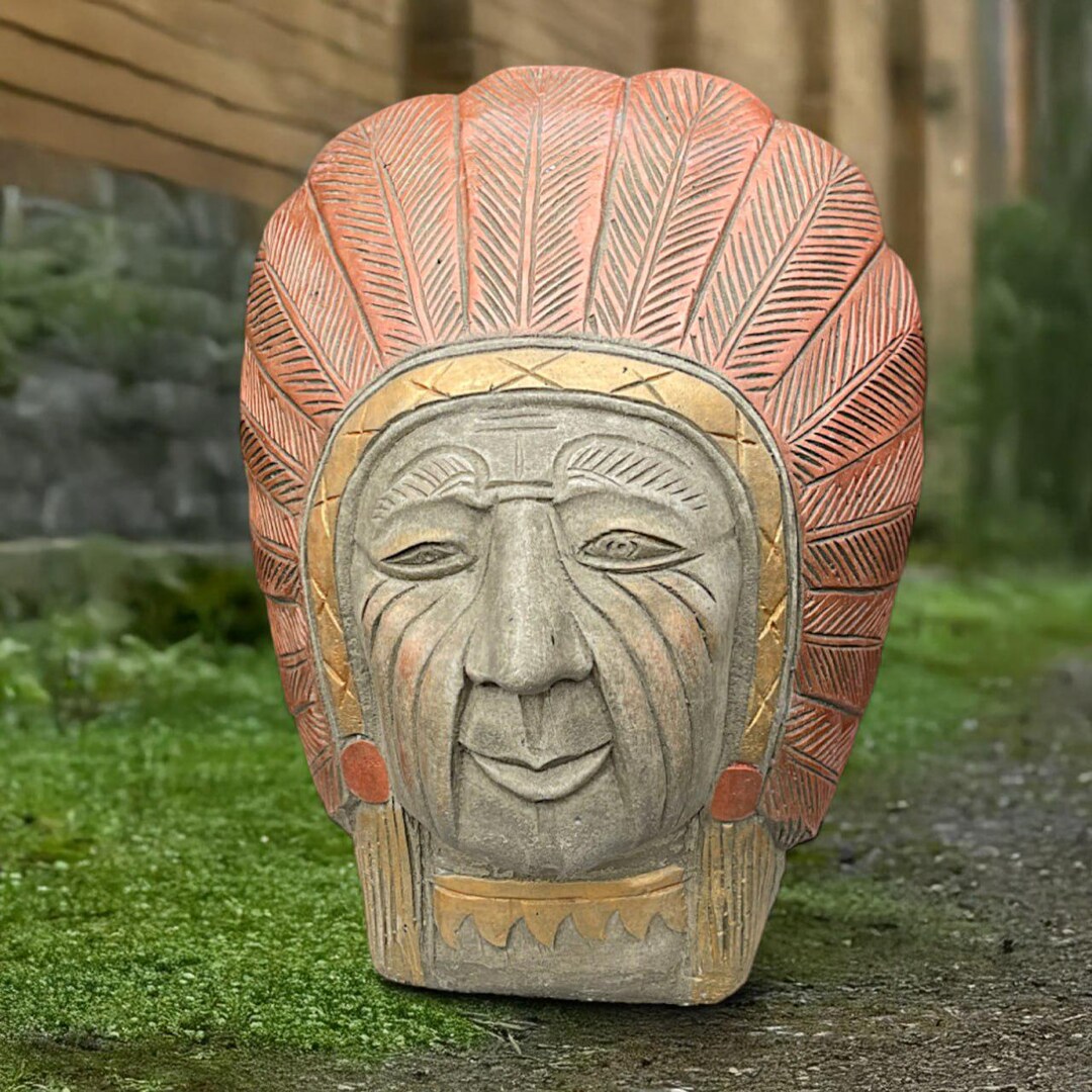 Stone Indian Head Statue Concrete Native American Garden Decoration ...
